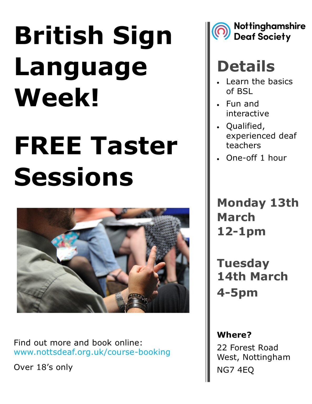 British Sign Language Classes | Nottinghamshire Deaf Society
